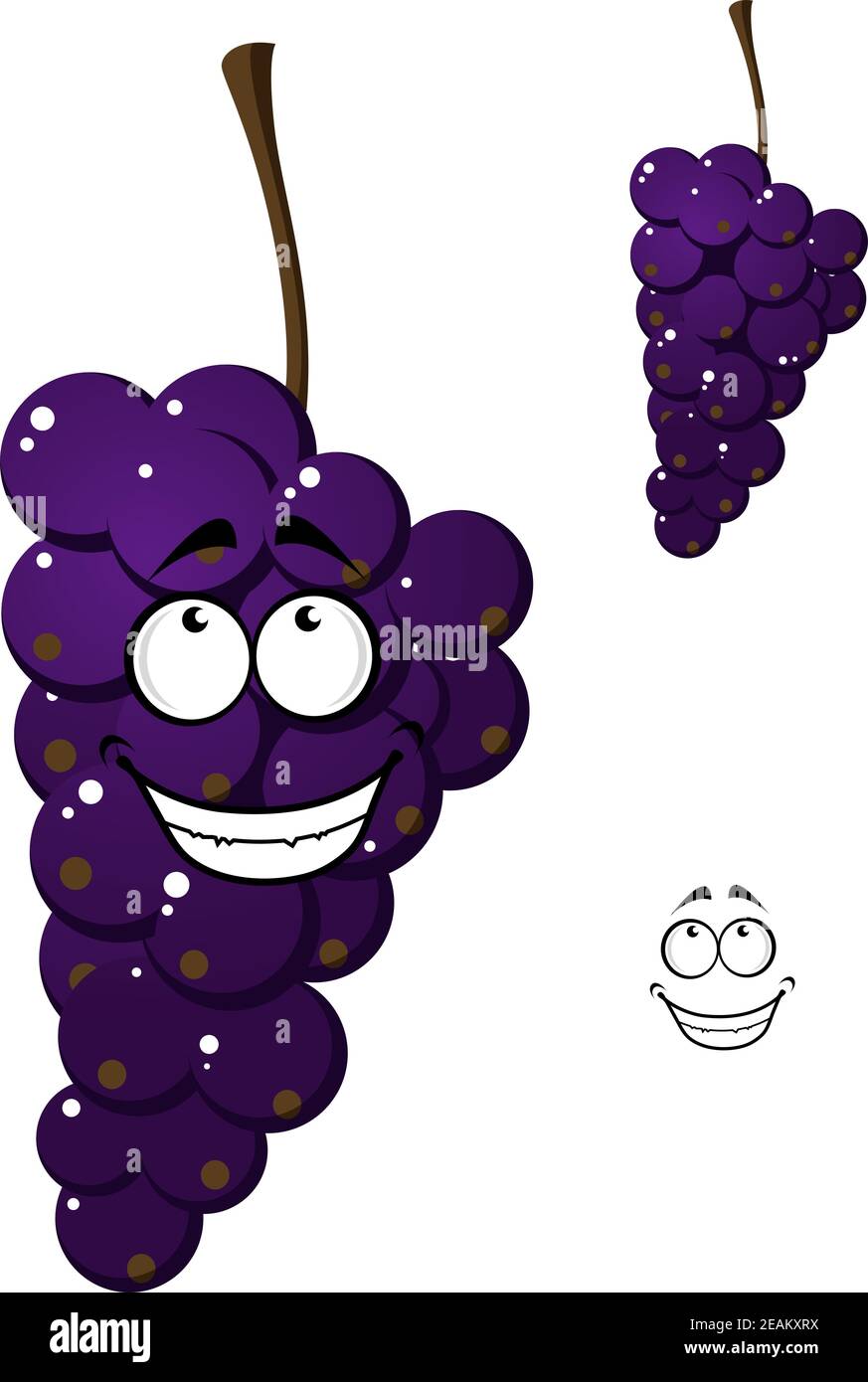 Happy smiling bunch of cartoon purple grapes isolated on white ...