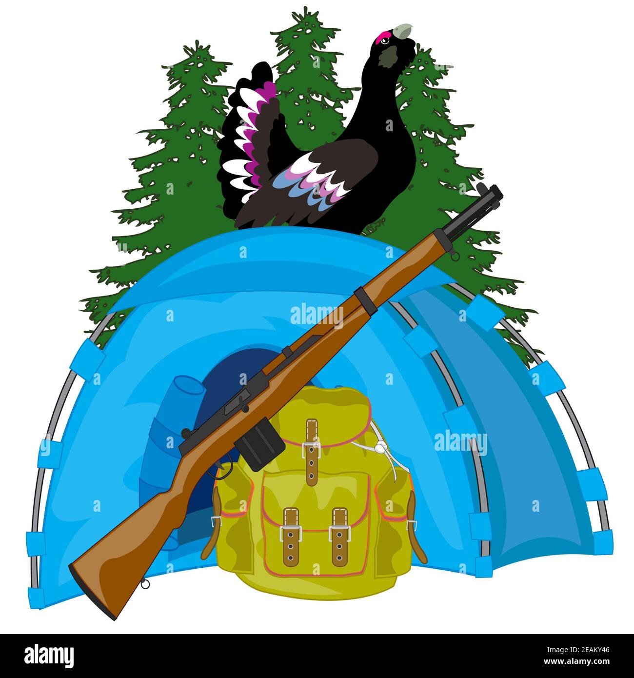 Equipment of the huntsman tent,rucksack and weapon Stock Photo - Alamy