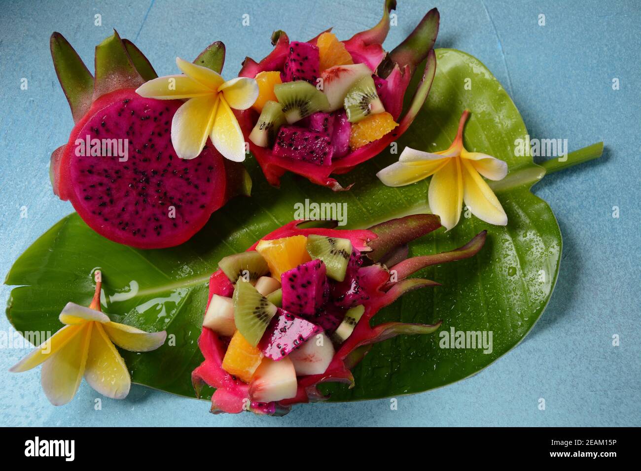 Dragon fruit (Pitaya, Pitahaya).Sliced pieces pitahaya fruit and fruit ...