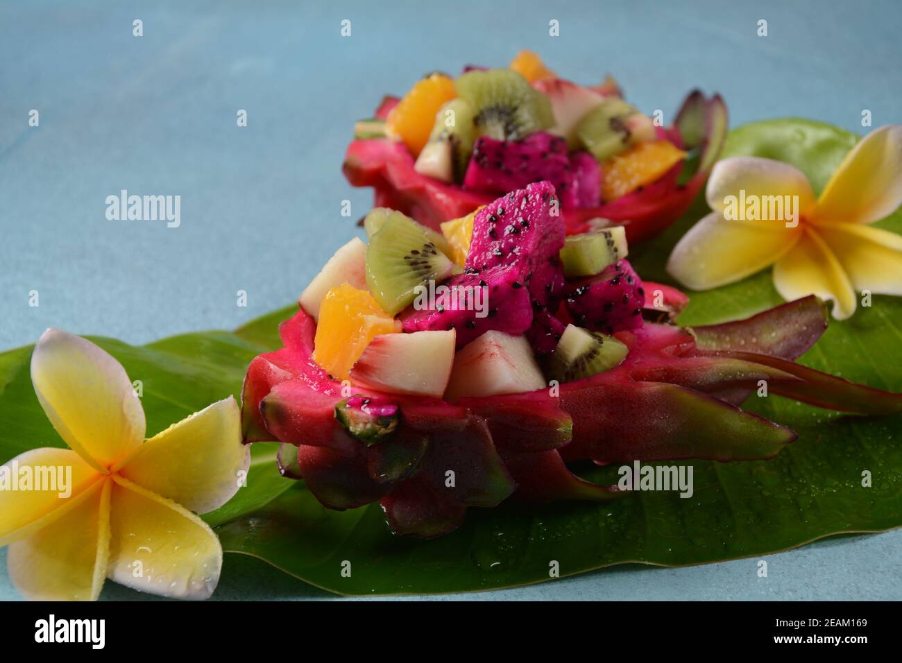 Dragon fruit (Pitaya, Pitahaya).Sliced pieces pitahaya fruit and fruit ...