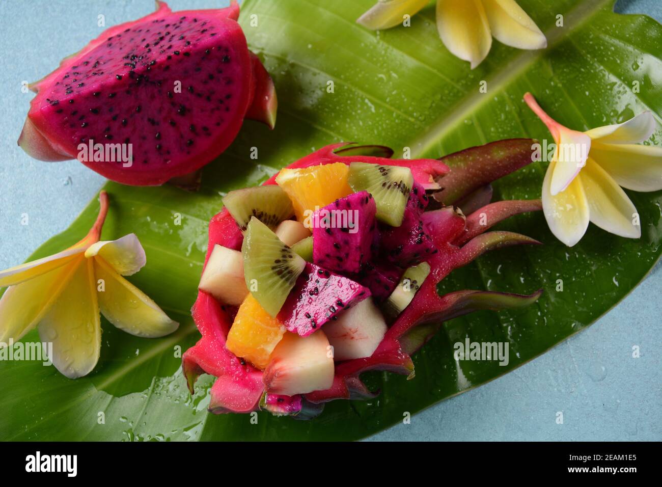 Dragon fruit (Pitaya, Pitahaya).Sliced pieces pitahaya fruit and fruit ...