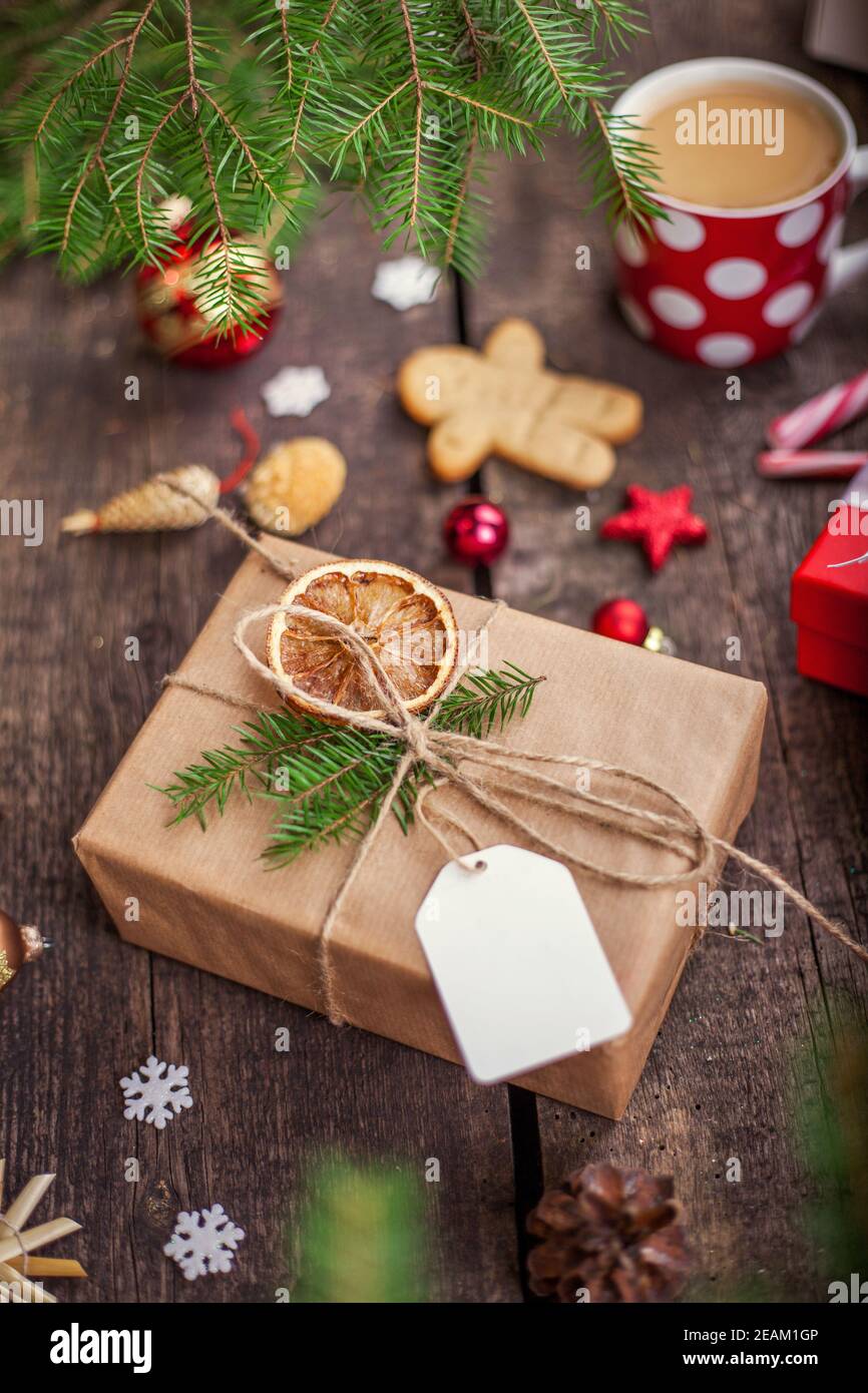 Handmade wrapped christmas gift boxes on celebrate background Stock ...
