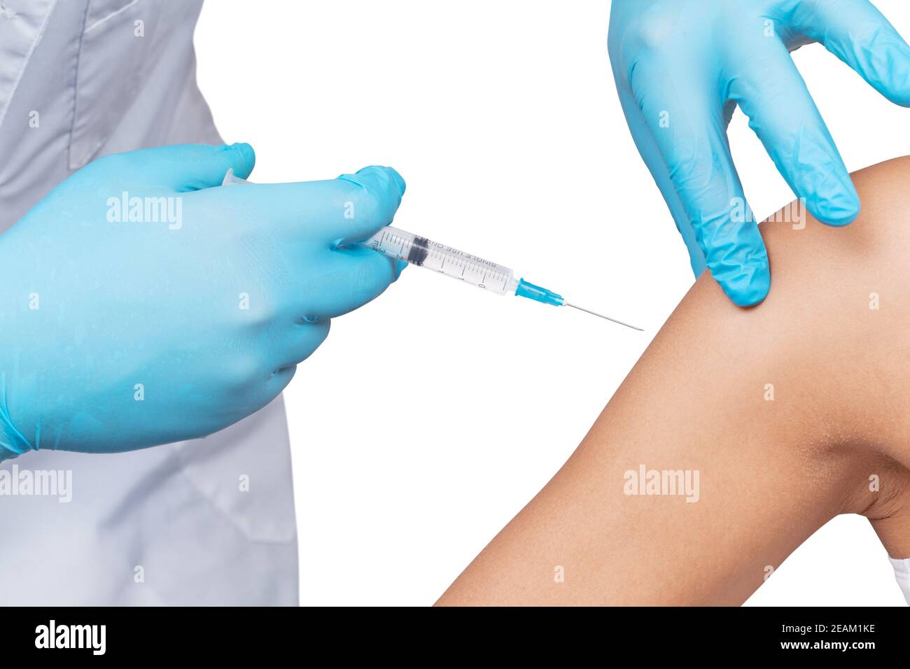 Doctor gives a syringe with vaccine to patient at clinic Stock Photo ...