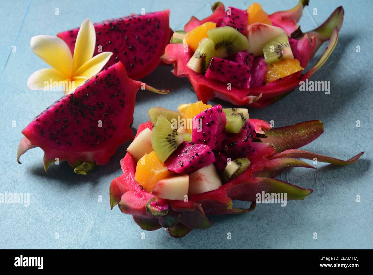 Dragon fruit (Pitaya, Pitahaya).Sliced pieces pitahaya fruit and fruit ...