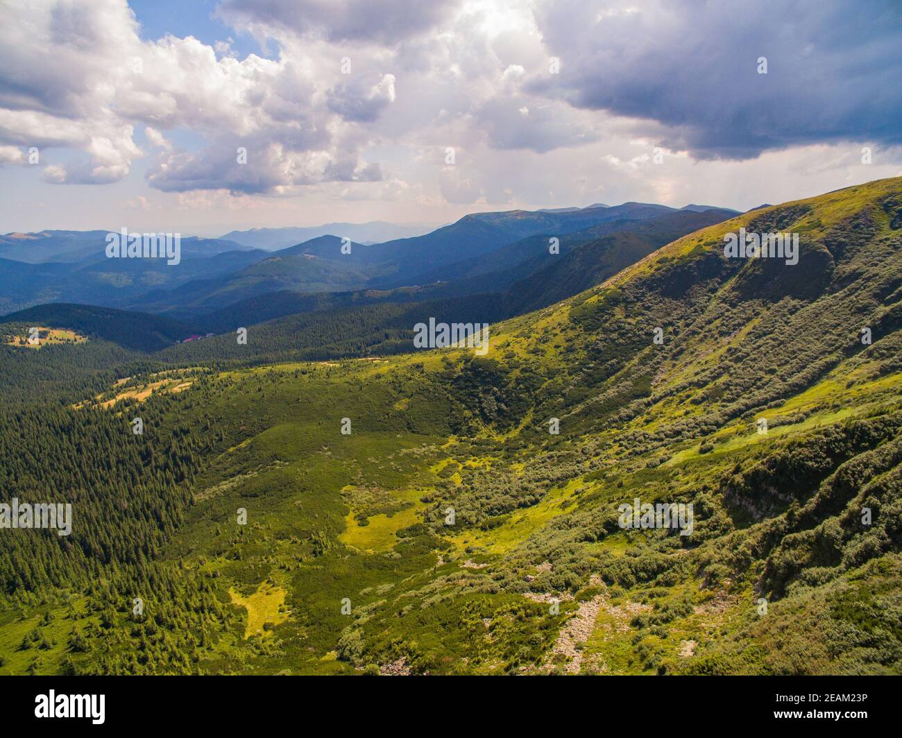 Aerial View of Great Green Ridge. Wooded Mountain Landscape Stock Photo ...
