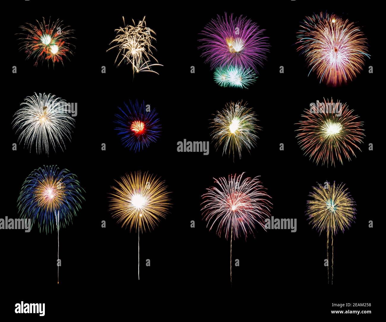 Colorful fireworks isolated on black background Stock Photo - Alamy