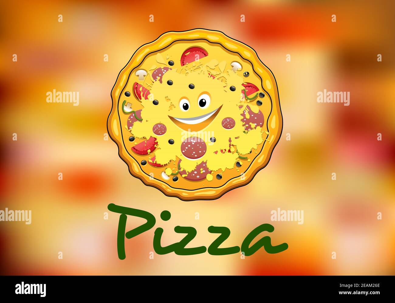 Full round cartoon pizza on abstract colorful food background for ...