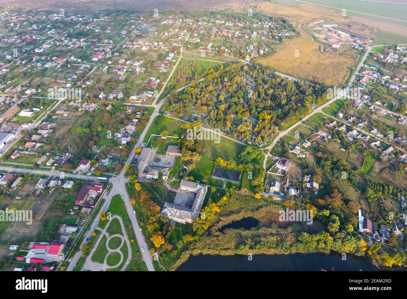 Top view of the village. One can see the roofs of the houses and ...