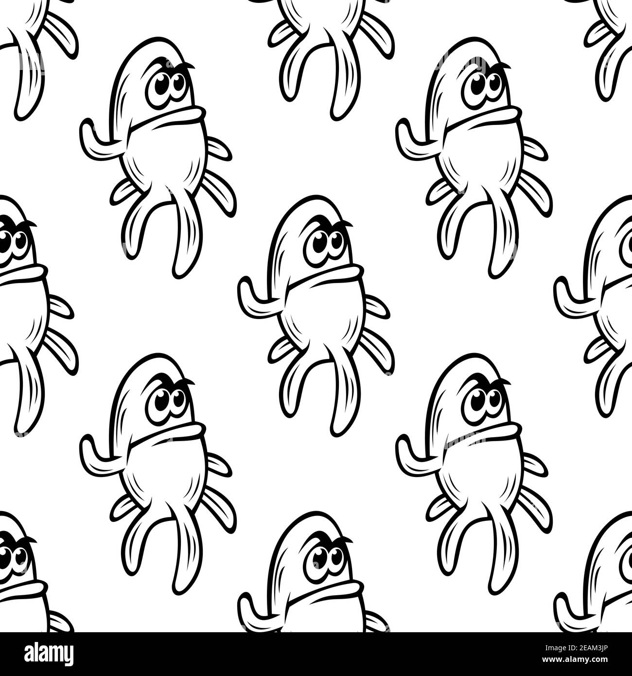 Seamless background pattern of an angry little monster with tentacles ...