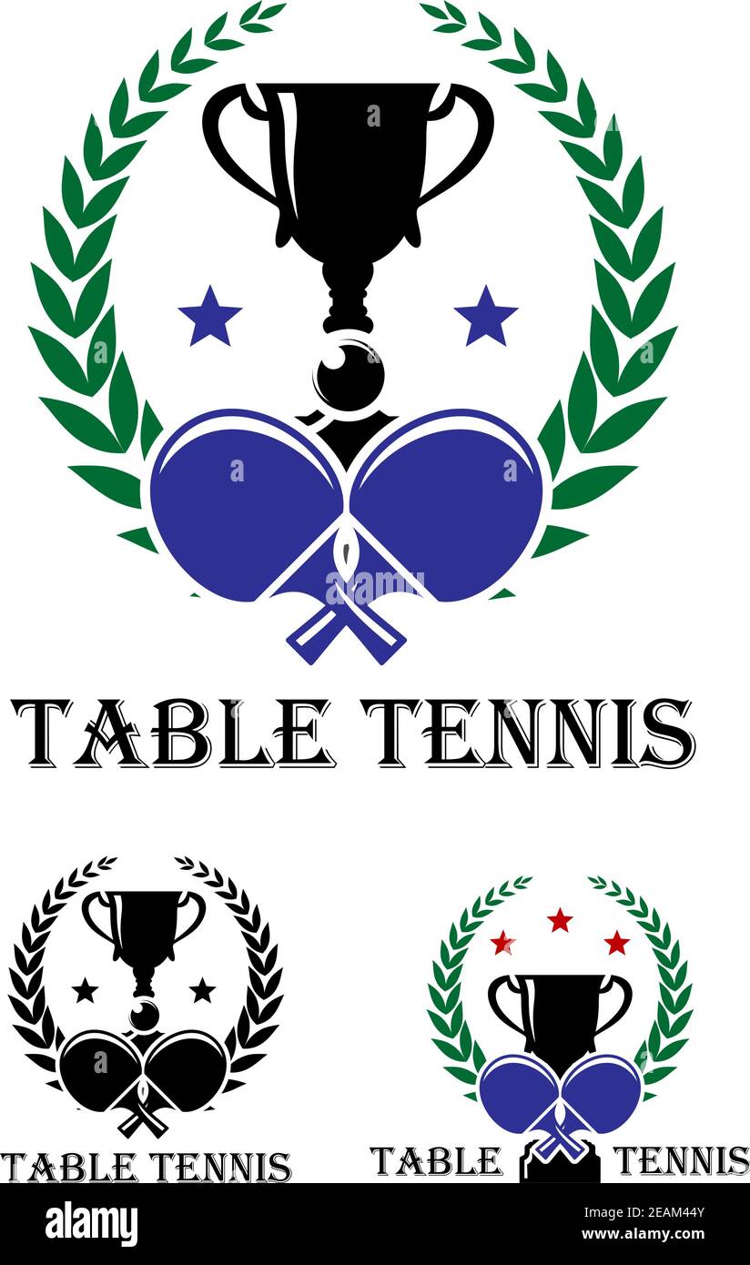 Table Tennis emblem for a championship with crossed bats and a trophy ...