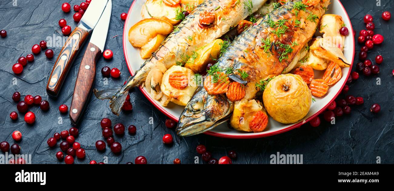 Baked fish with apple Stock Photo - Alamy