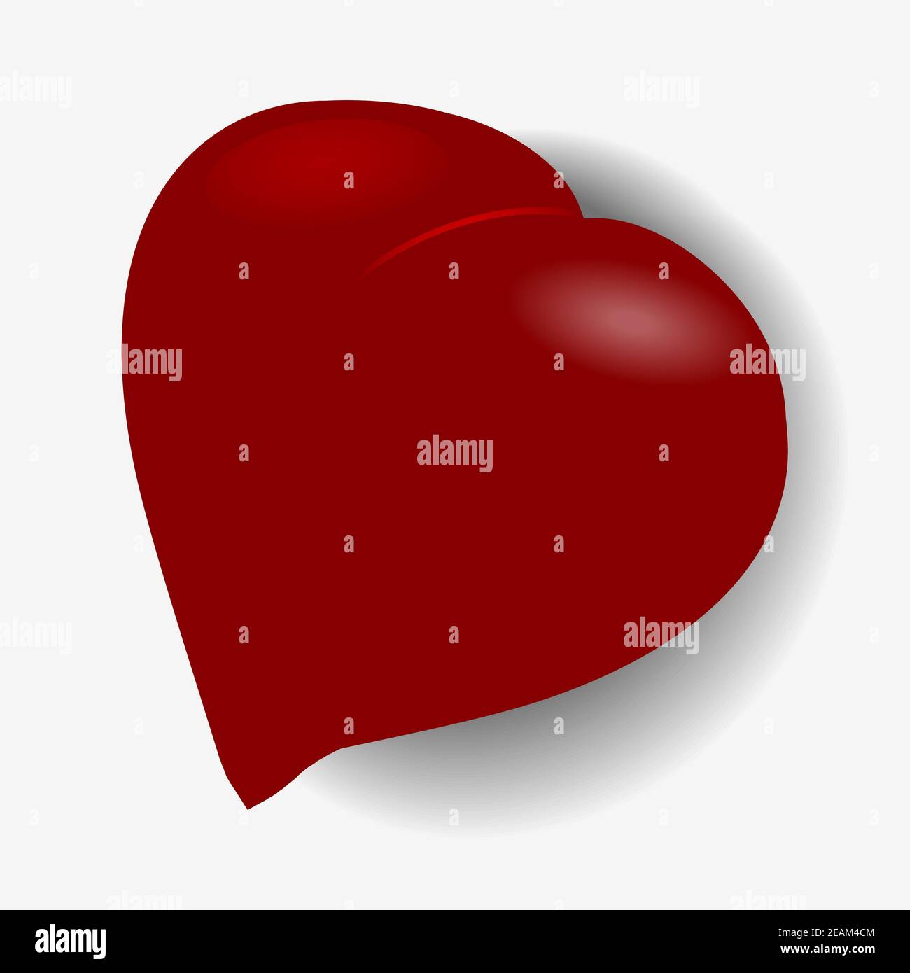 3D Illustration Of Red Love Heart With Lights And Shadow Over White ...