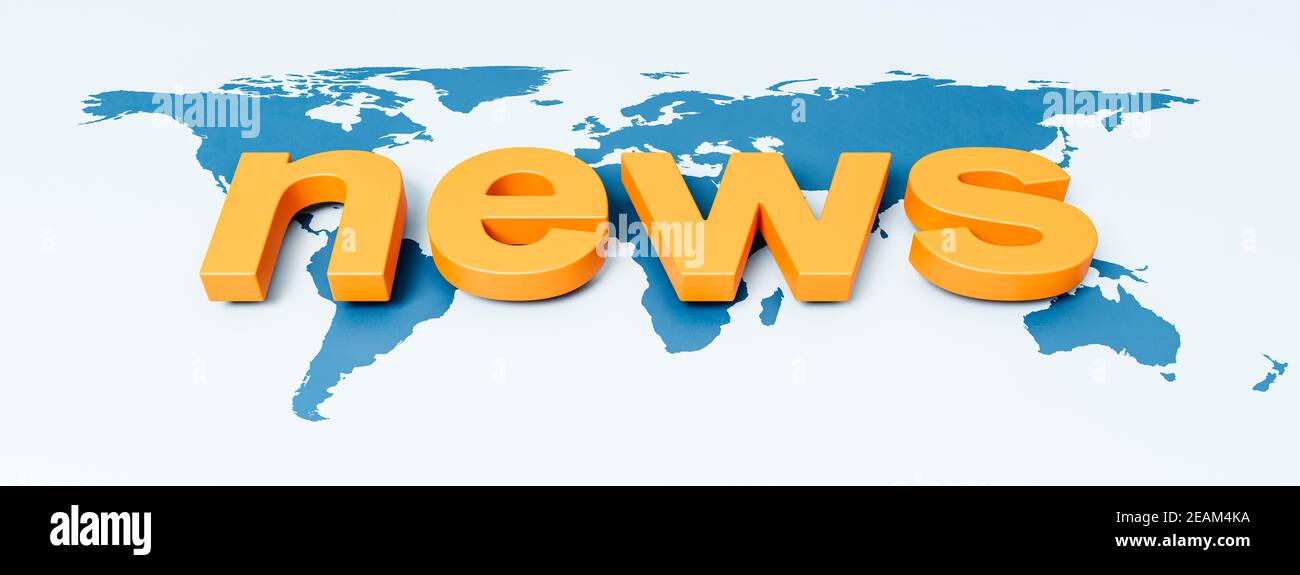 News Text on World Map Stock Photo - Alamy