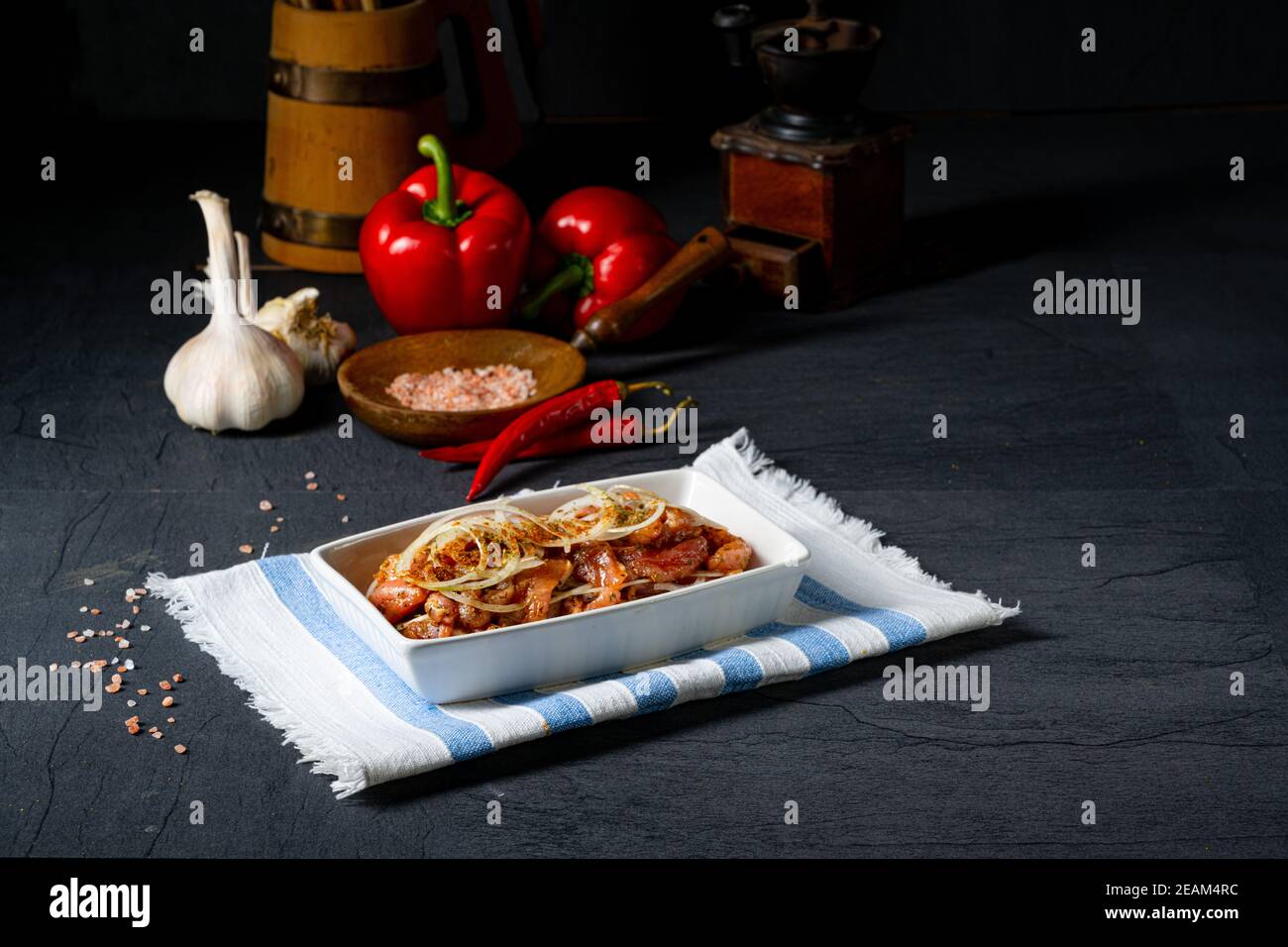 Freshly seasoned Greek gyros meat Stock Photo - Alamy