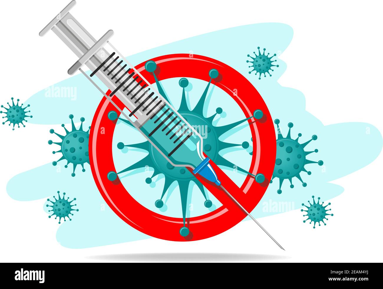 Virus protection concept. Realistic drawing of a syringe with a vaccine ...