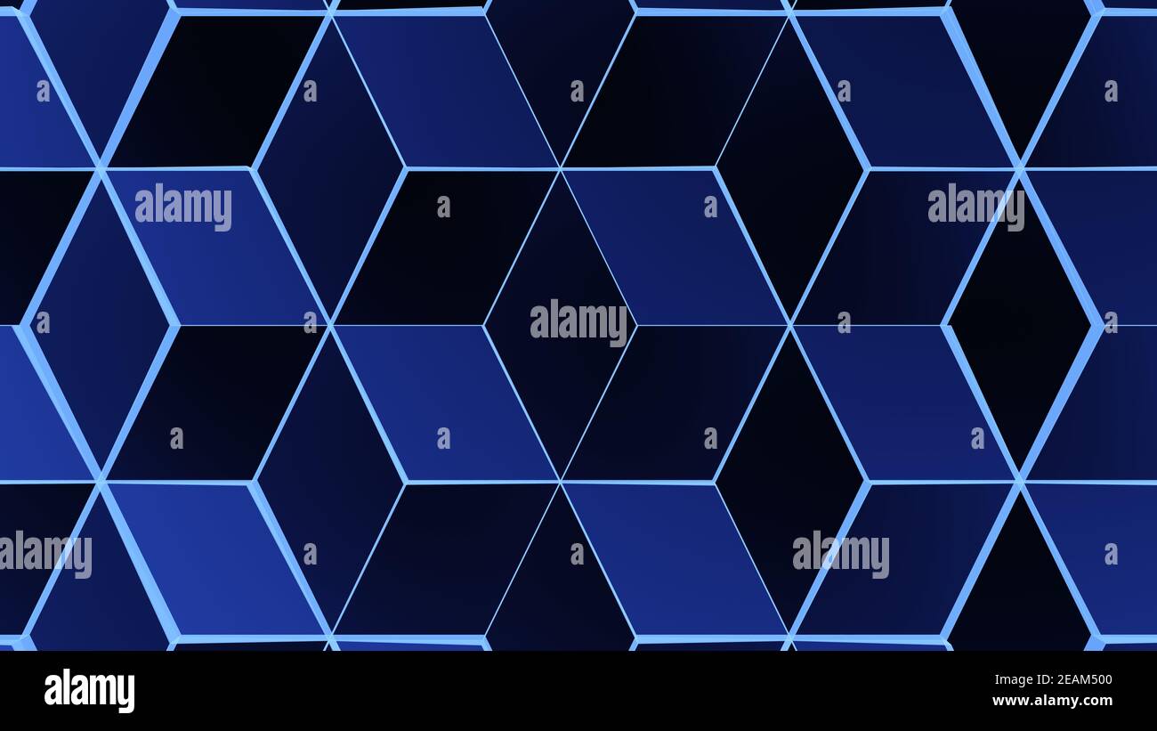 dark background with blue lines cubes pattern. 3d rendering Stock Photo ...