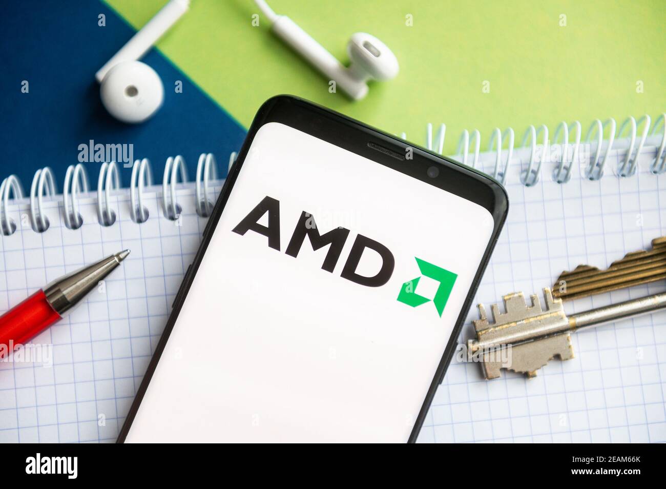 In this photo illustration, a AMD logo seen displayed on a smartphone ...