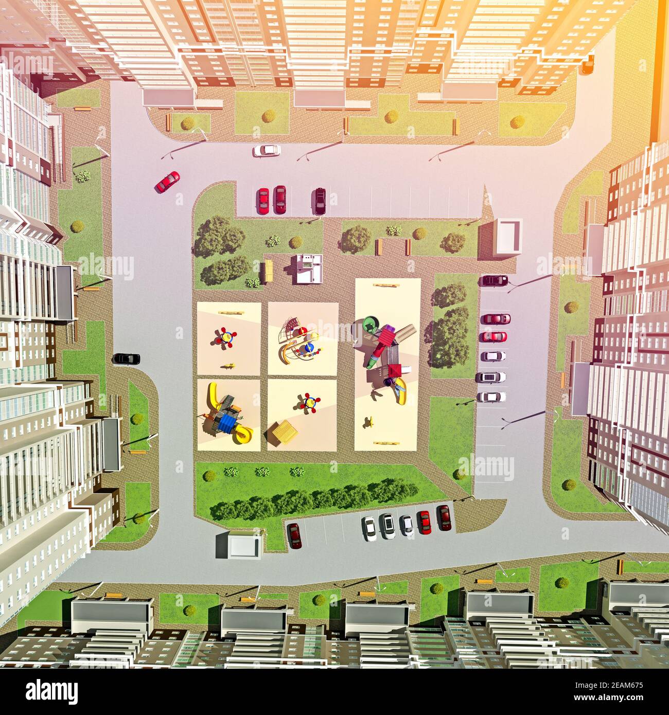 inside courtyard with playground. top view. 3d rendering Stock Photo ...