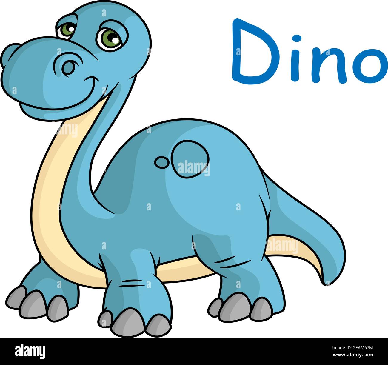 Funny blue dino reptile in cartoon style isolated on white background ...