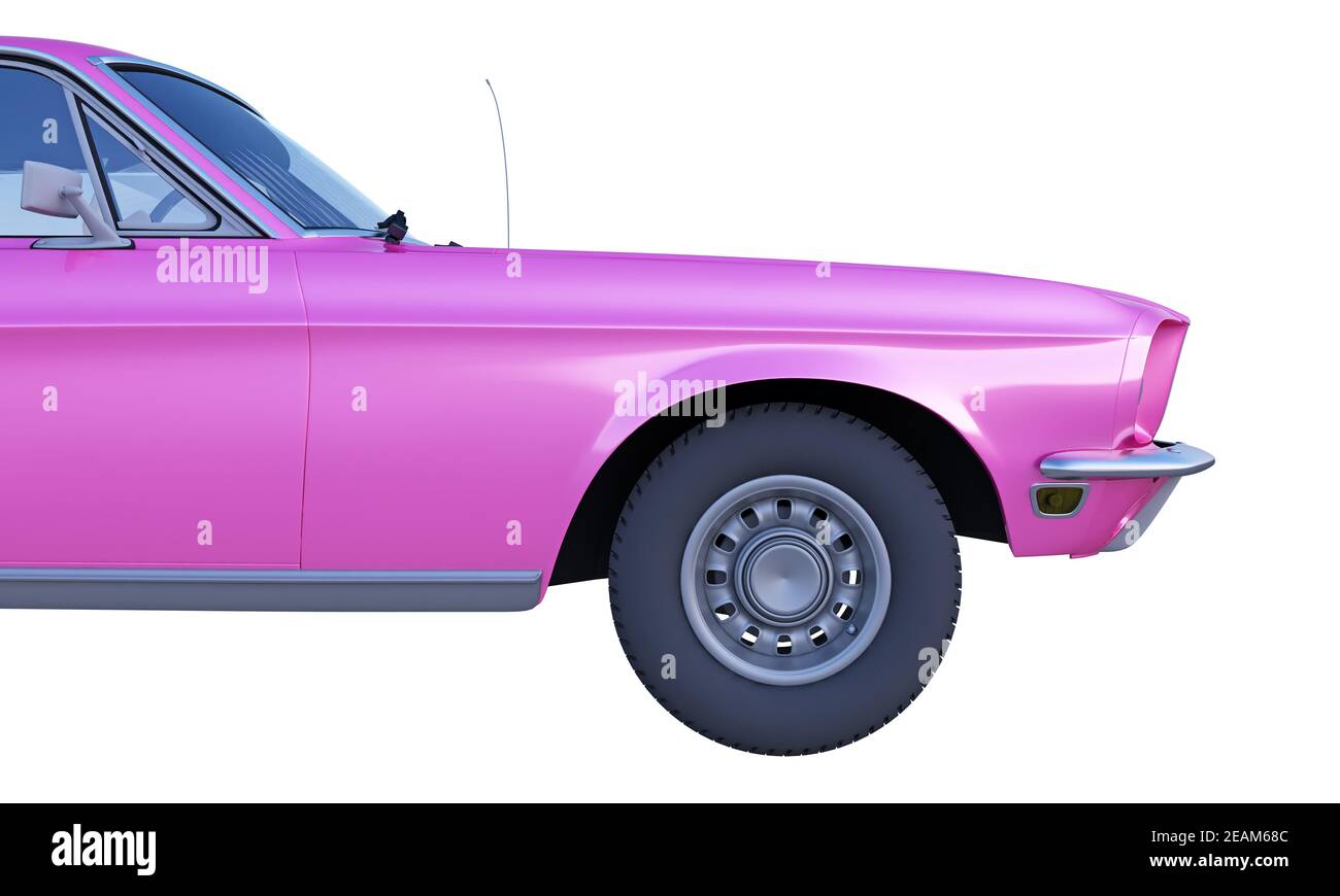 front of pink retro car side view isolated on white. 3d rendering Stock ...