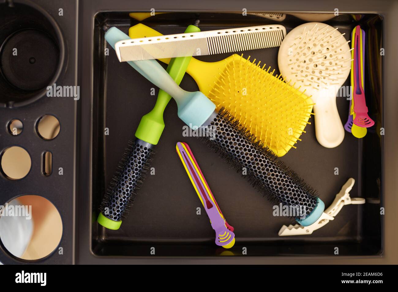 Hairdresser equipment, different combs, top view Stock Photo - Alamy