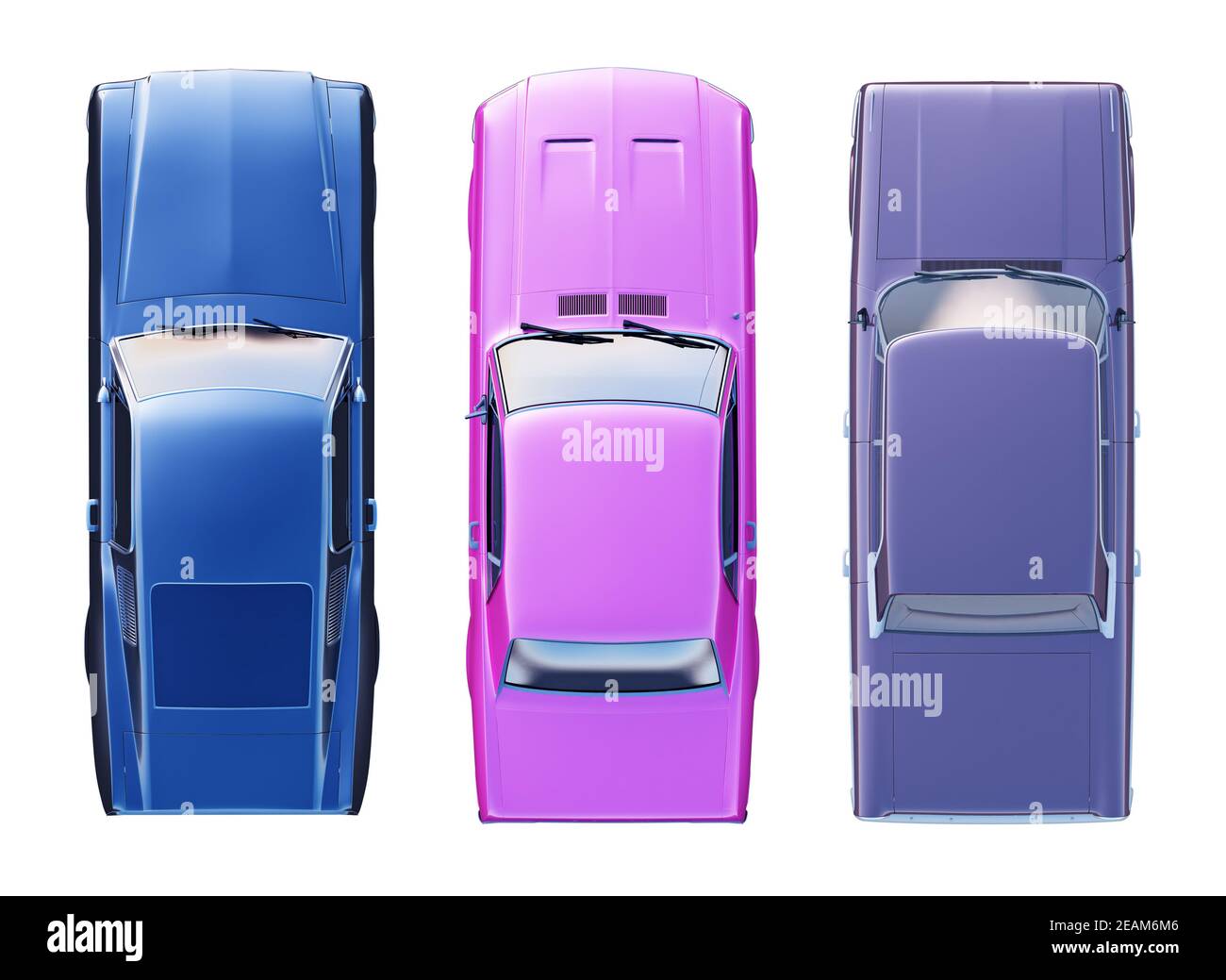 retro cars top view isolated on white. 3d rendering Stock Photo - Alamy