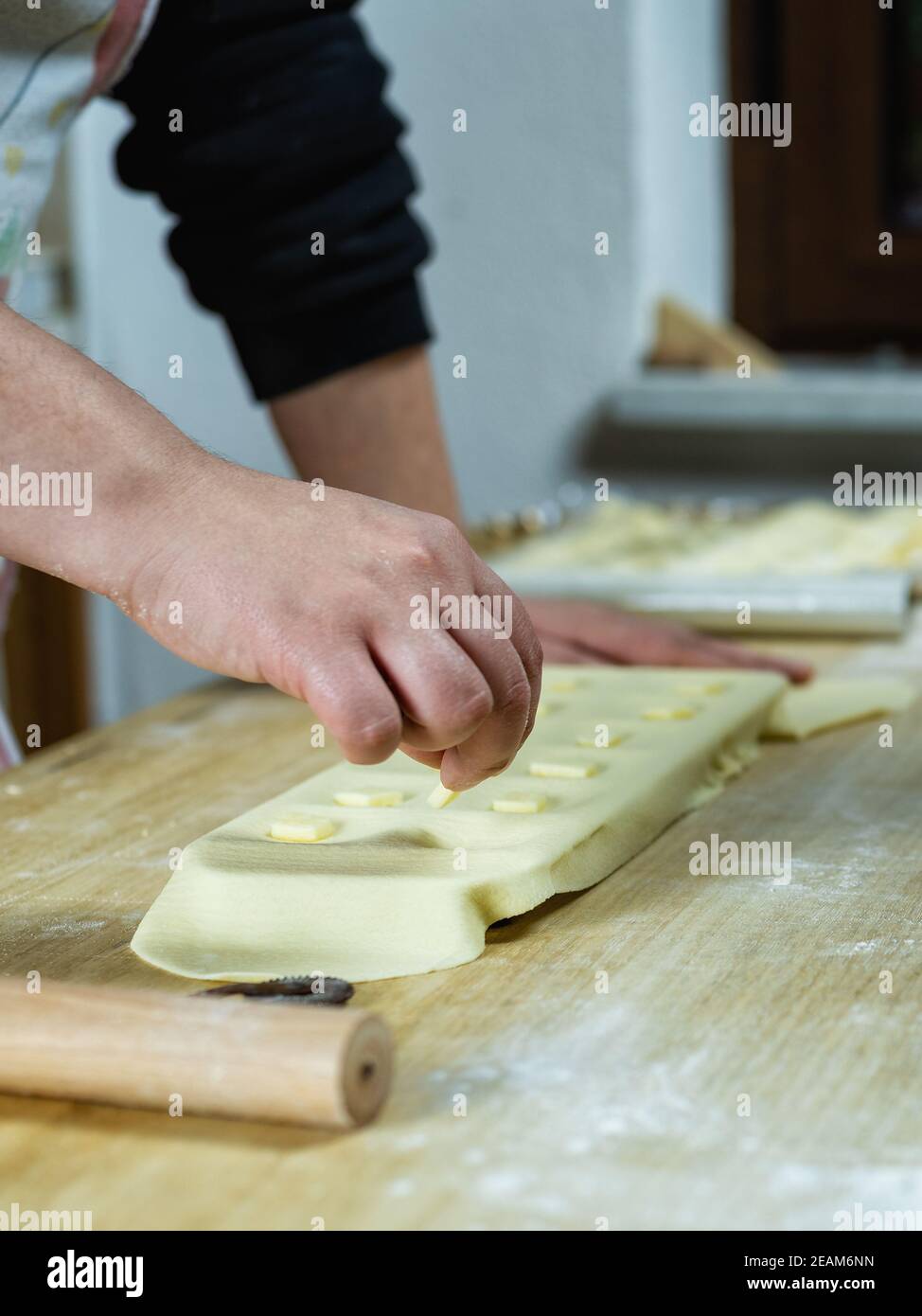 Hand-made pasta for cheese ravioli. Italian cuisine Stock Photo - Alamy
