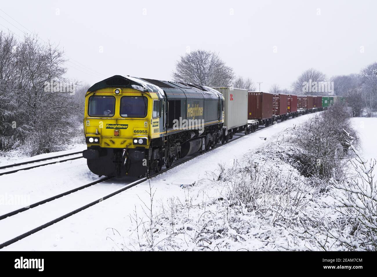 DONCASTER, FEBRUARY 2, 2021. A Freightliner Intermodal freight train ...