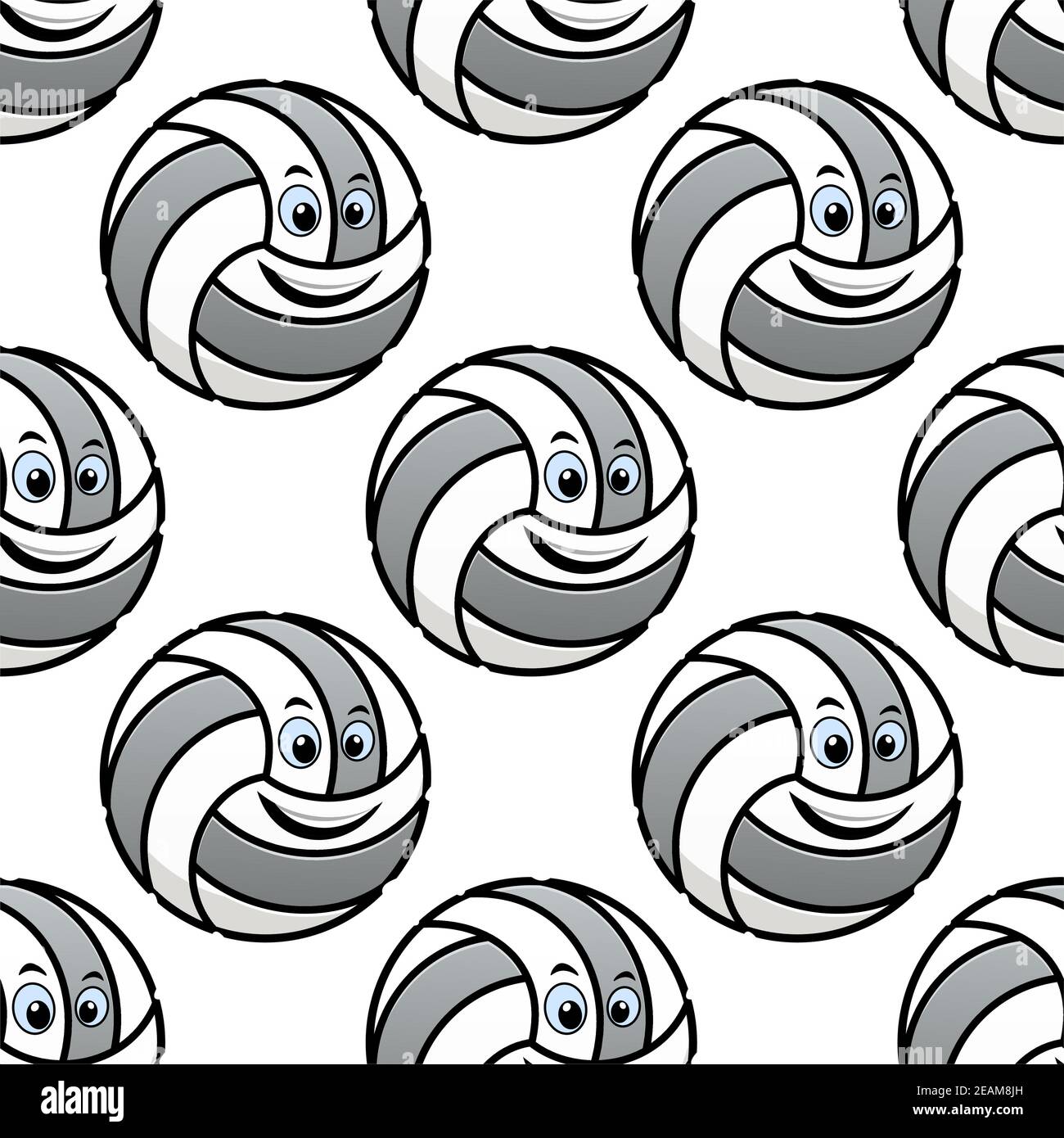 Seamless pattern of cartoon volleyballs with cute little smiling faces ...