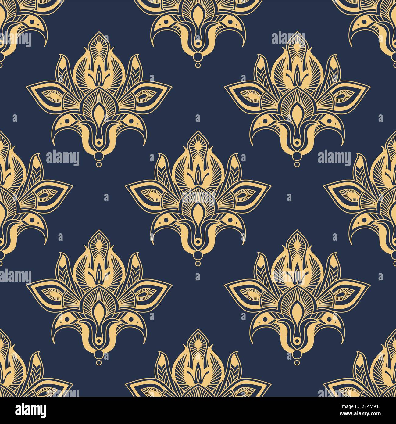 Yellow colored floral seamless pattern background with arabesque ...