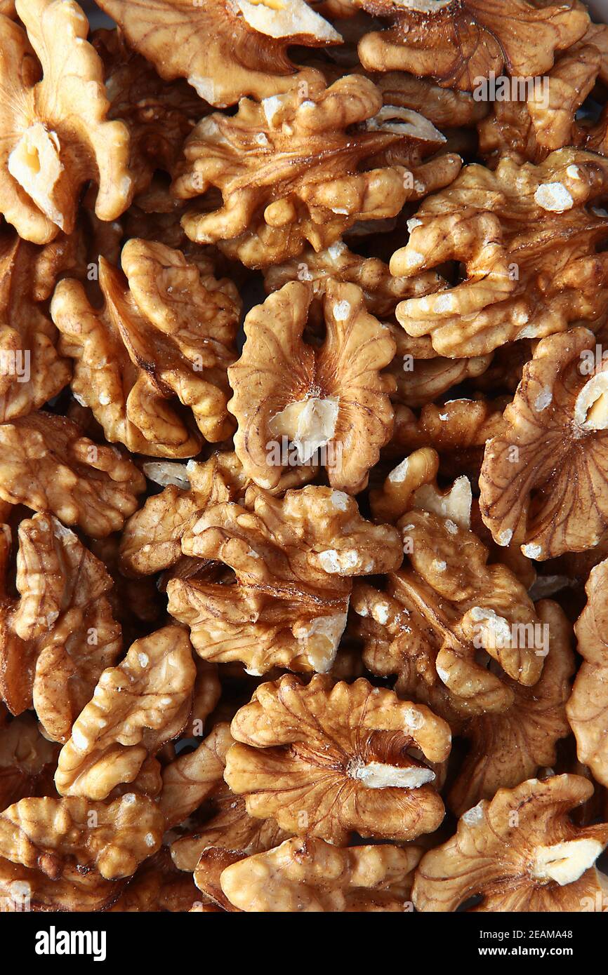 Walnut without shell in large quantities. Peeled walnut. Natural ...