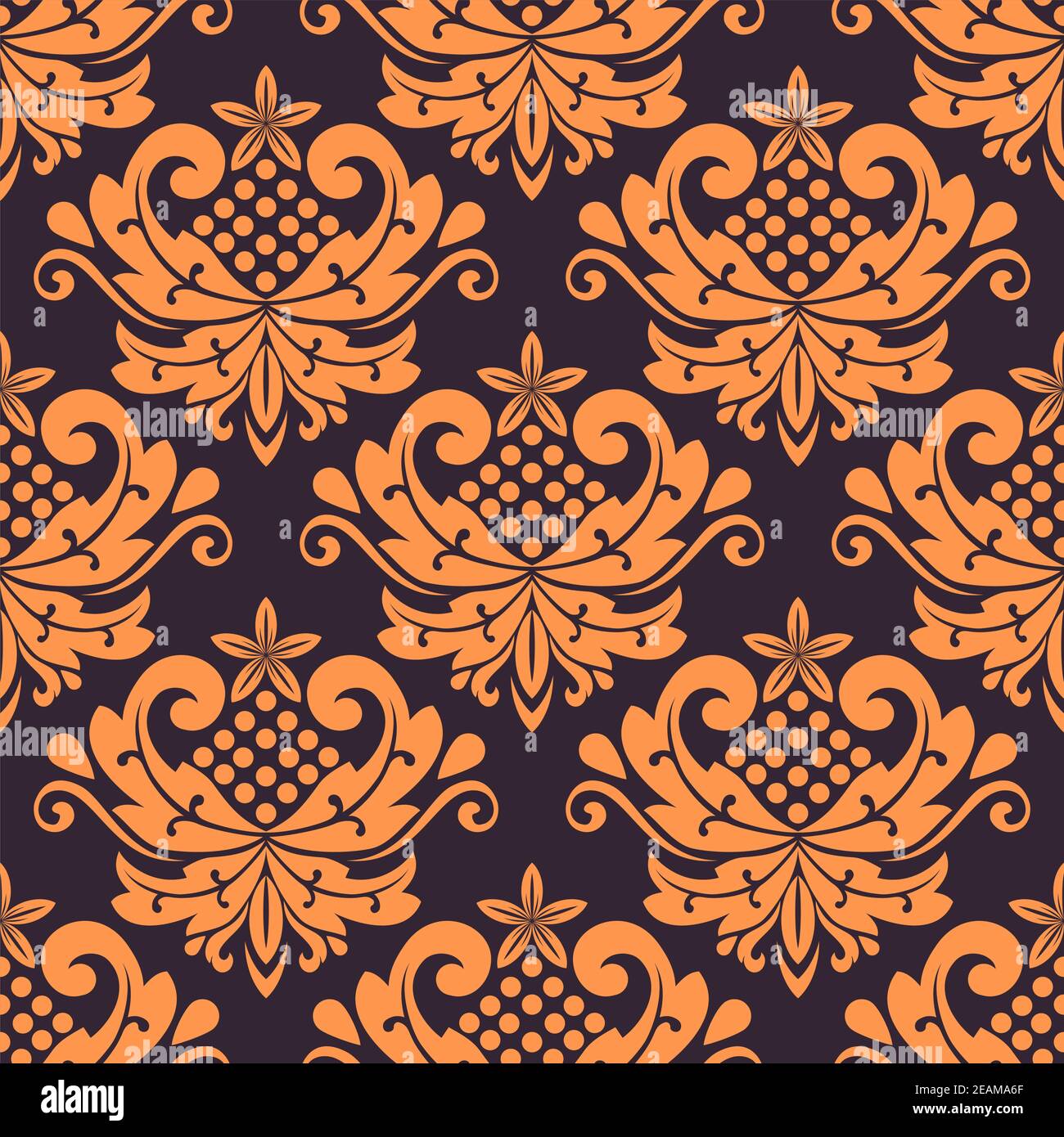 Colorful floral seamless pattern with orange flowers and purple ...