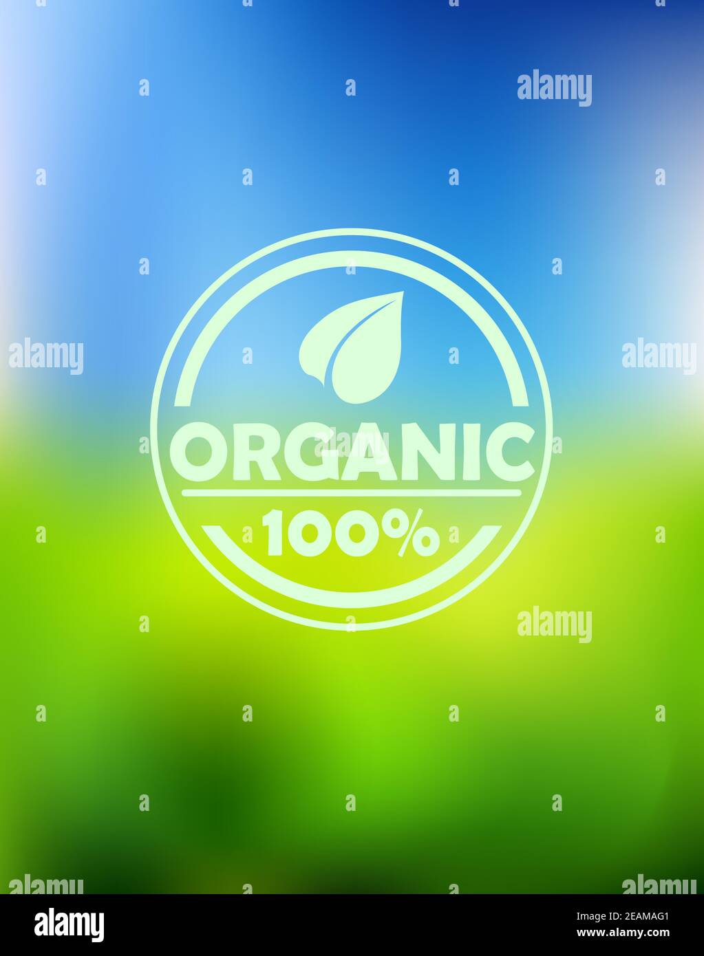 Bio organic label on colorful landscape background for natural farm ...