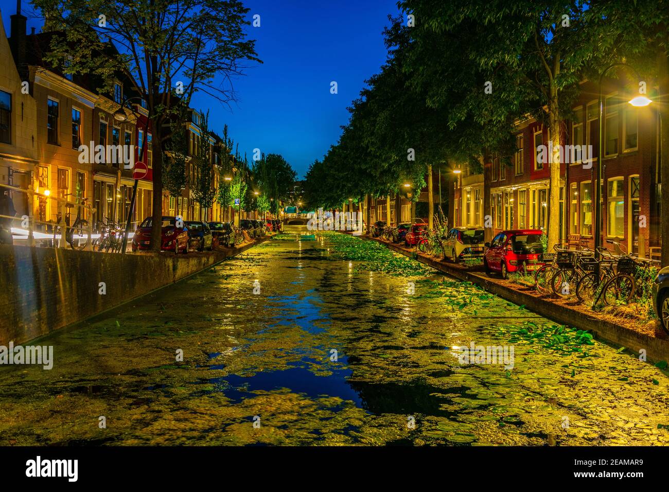 Night view of a channel in Delft, Netherlands Stock Photo - Alamy