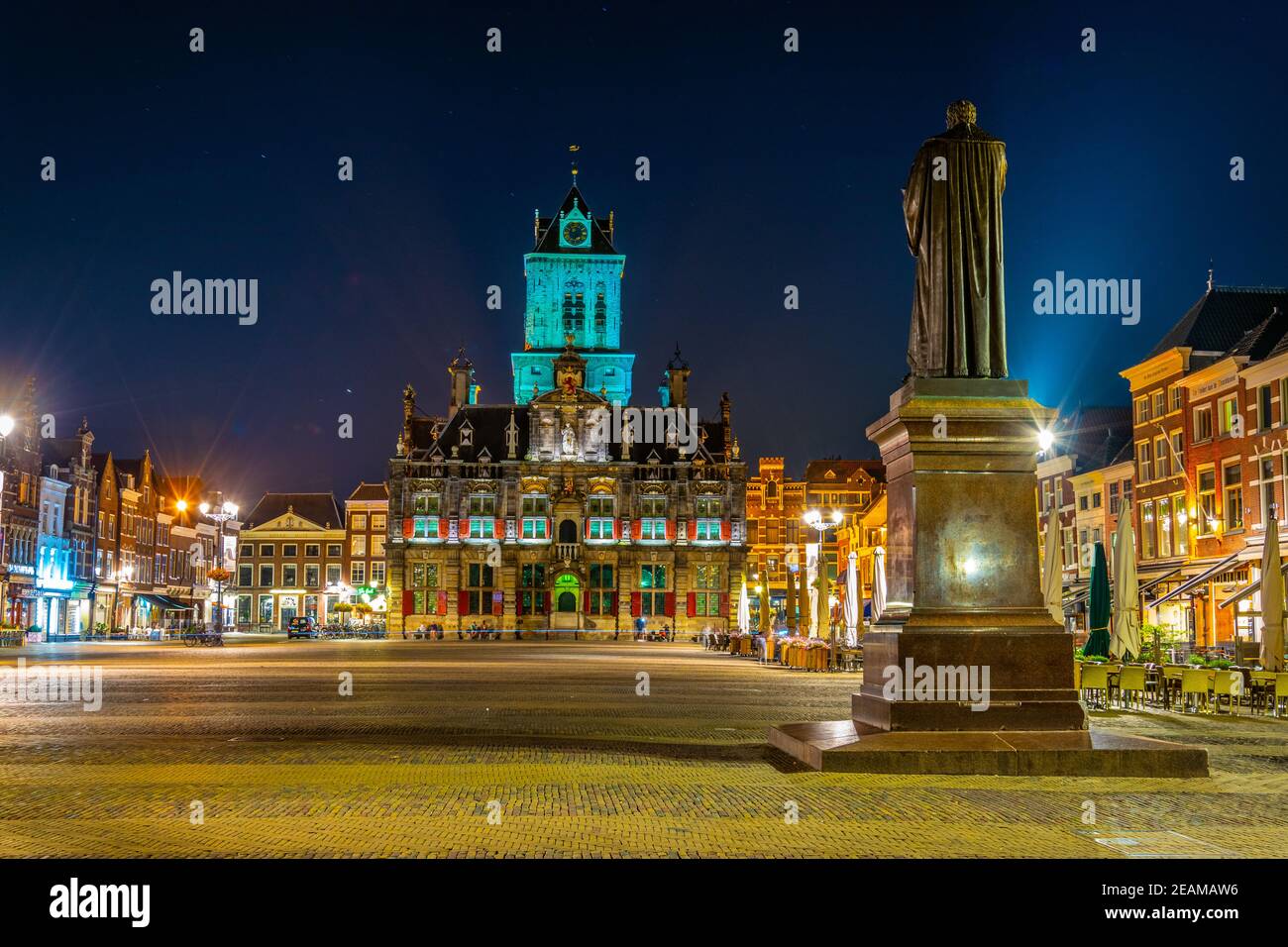 Night view of the town hall in Delft, Netherlands Stock Photo - Alamy