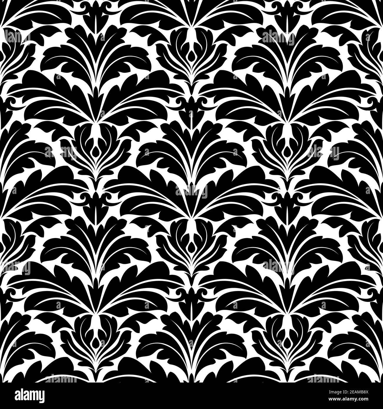 Bold black and white damask floral seamless pattern with a repeat motif ...
