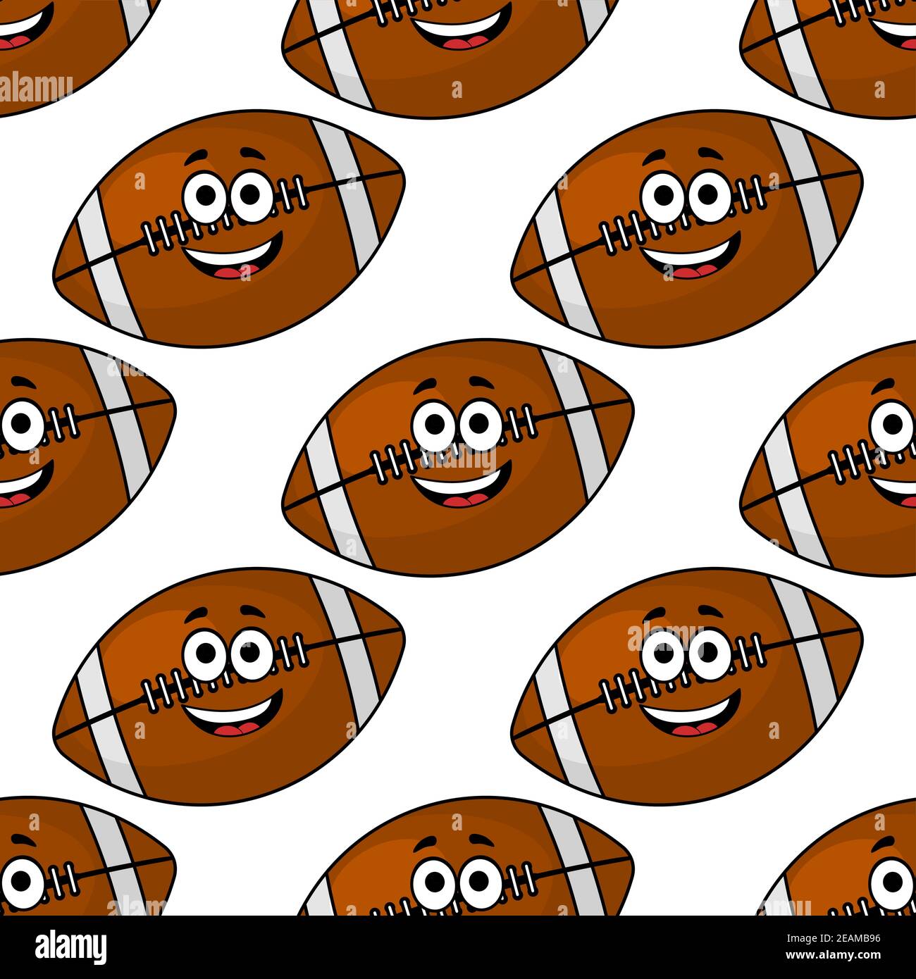 Seamless pattern of brown colored cartoon American footballs with cute ...