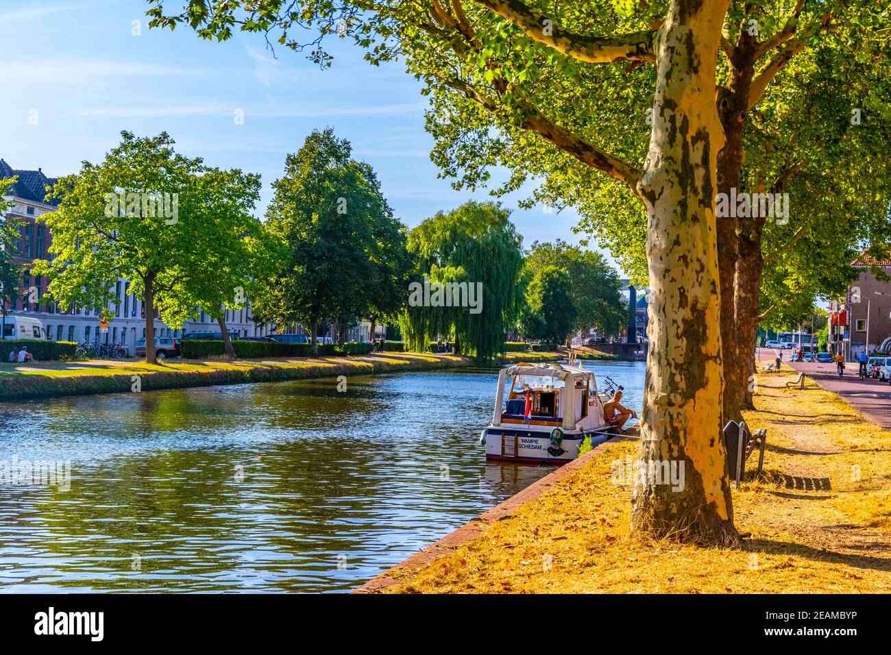 Main channel surrounding dutch city of Delft, Netherlands Stock Photo ...