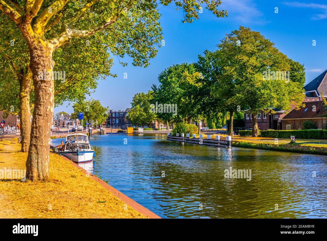 Main channel surrounding dutch city of Delft, Netherlands Stock Photo ...