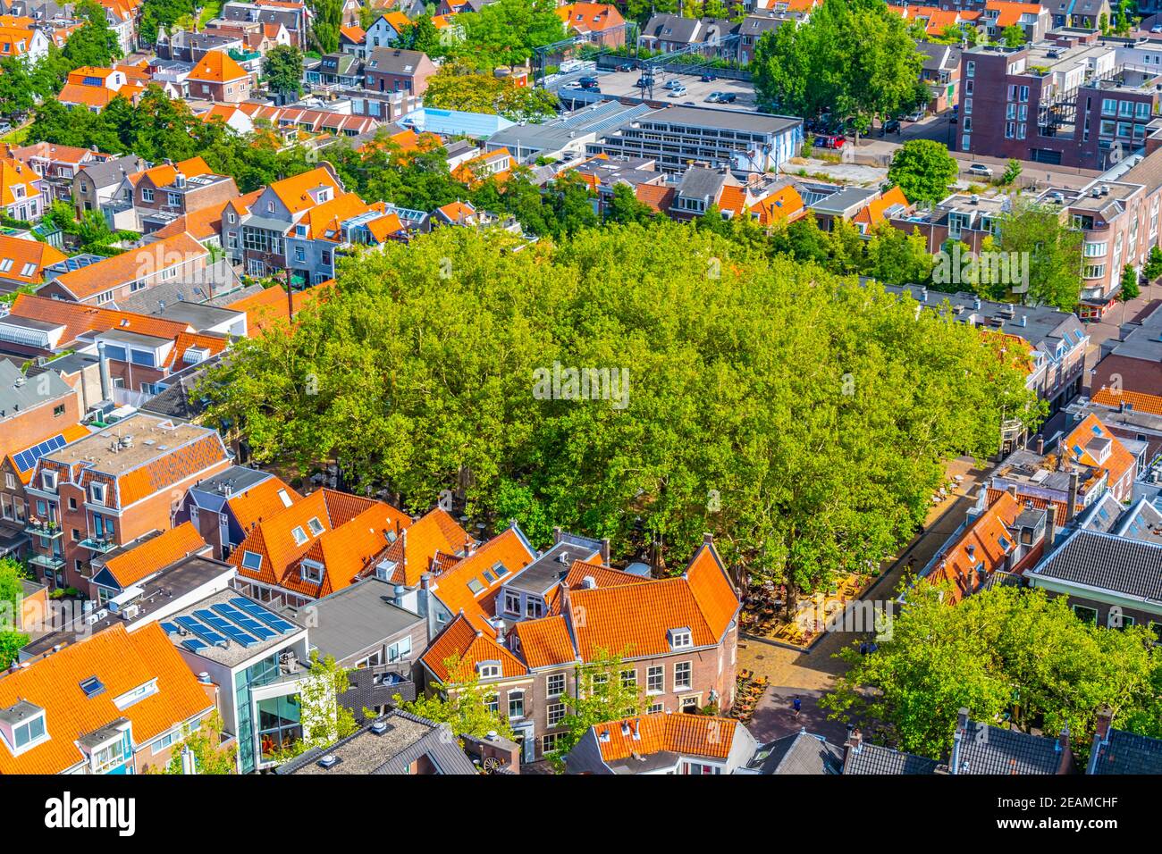 Aerial view of Beestenmarkt square in Delft, Netherlands Stock Photo ...