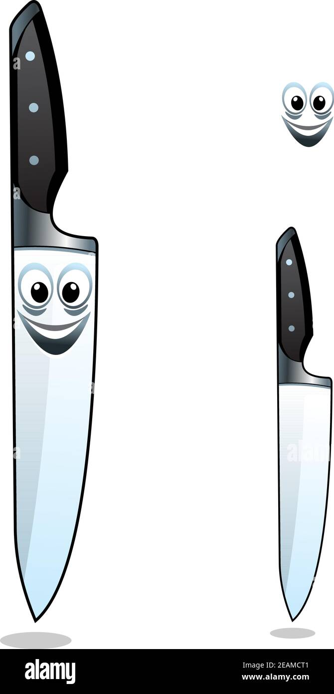 Sharp stainless steel kitchen knife with a smiling face on the blade ...