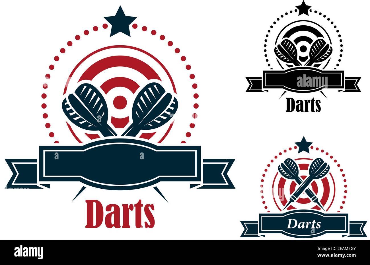 Darts sports emblems with crossed darts over a dart board with a blank ...
