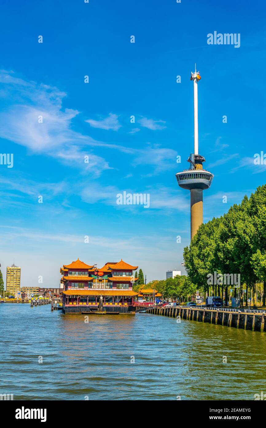 Floating chinese restaurant in front of Euromast tower in Rotterdam ...