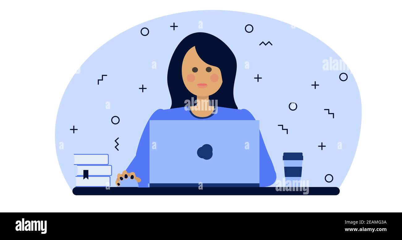 Female with computer concept vector illustration Stock Vector Image ...