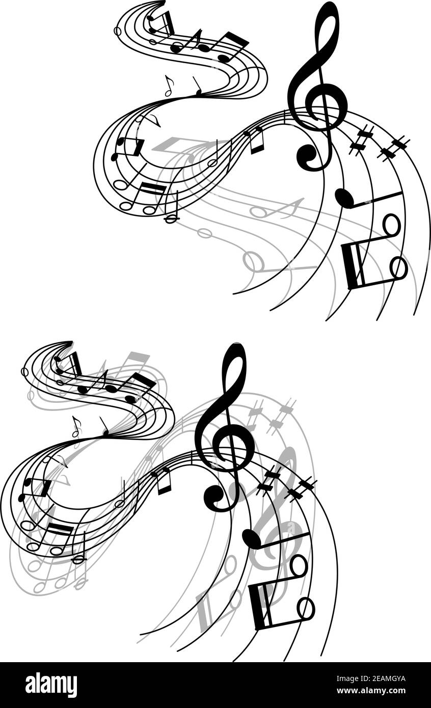 Abstract musical designs with music waves and notes for art background ...