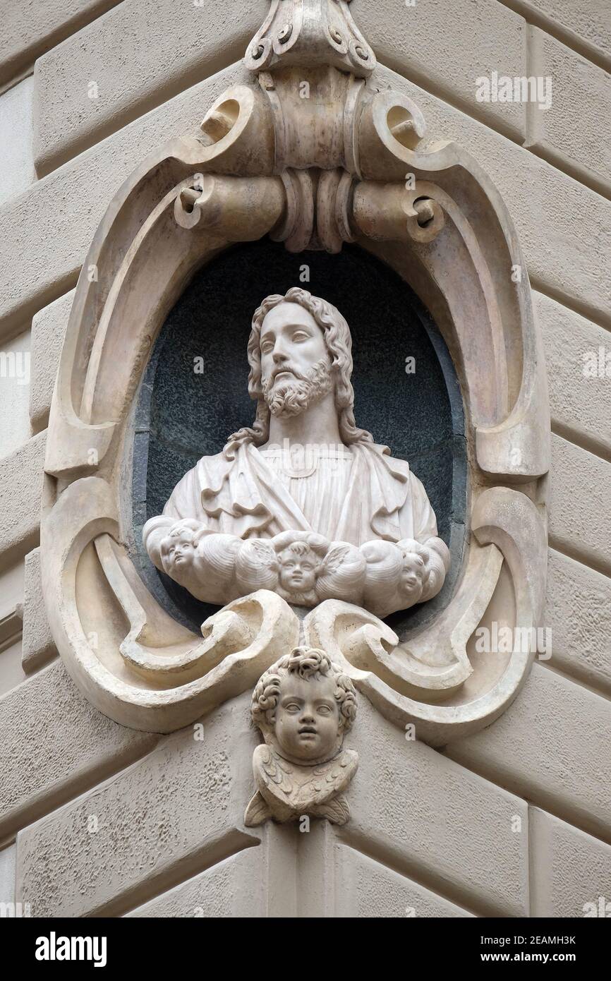 Jesus Christ, statue on the house facade in Florence, Italy Stock Photo ...