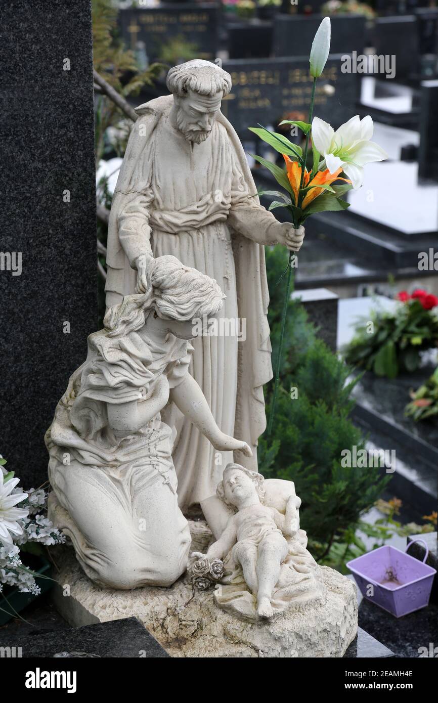 Holy Family, headstone on Mirogoj cemetery in Zagreb, Croatia Stock ...