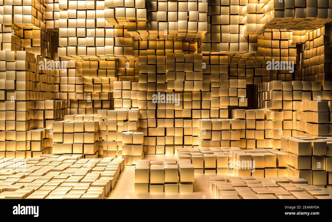 abstract background of gold colored cubes Stock Photo - Alamy