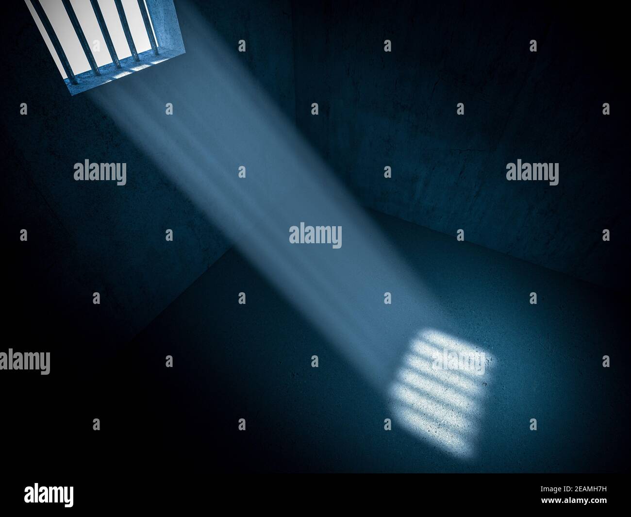 interior of a prison, rays of light coming from a barred window Stock ...