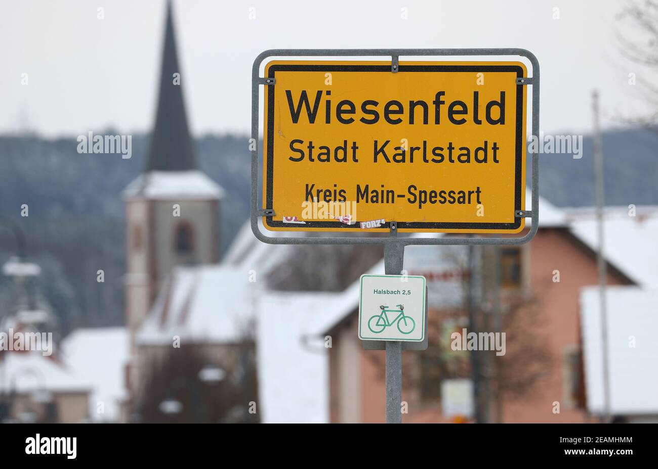 Wiesenfeld, Germany. 10th Feb, 2021. The community sign. After a ...